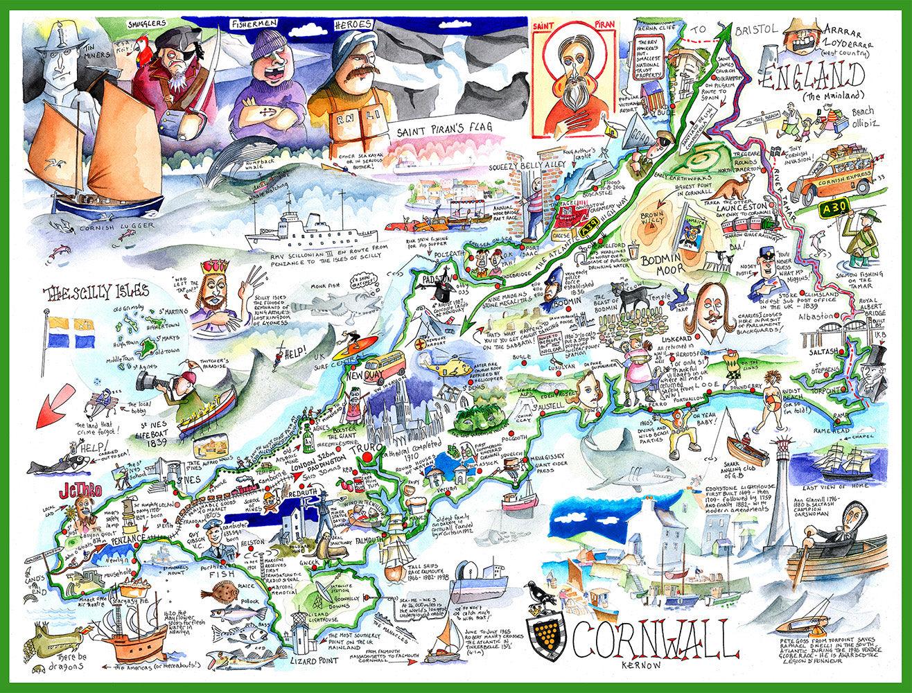 Map of Cornwall - Tim Bulmer - 300 Piece Wooden Jigsaw Puzzle – All ...